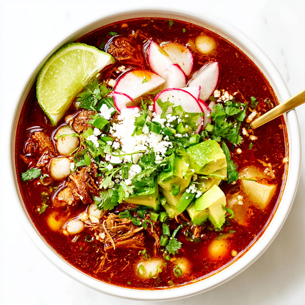Pozole Rojo (Traditional Mexican Pork and Hominy Stew)