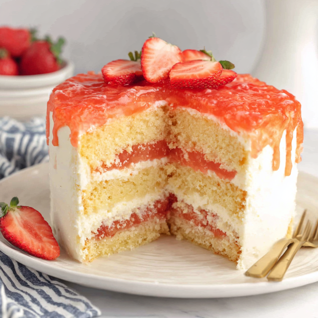 Jello Cake with Strawberry Pudding Cool Whip Frosting